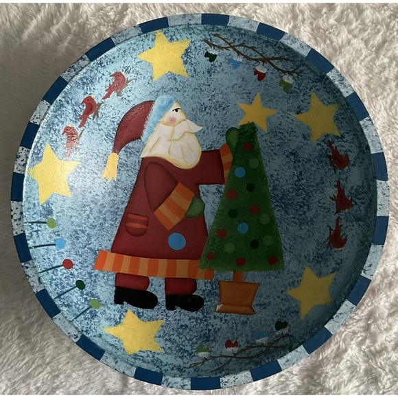 Wooden | Holiday | Large Wooden Santa Hand Painted Serving Bowl Just ...